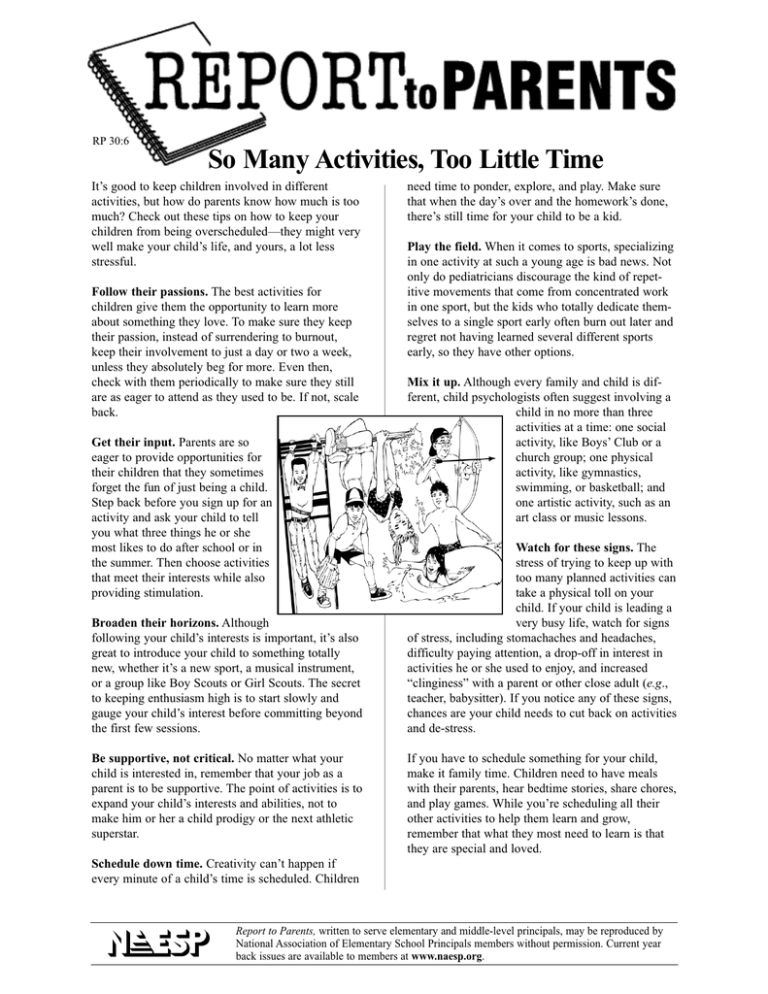 So Many Activities, Too Little Time