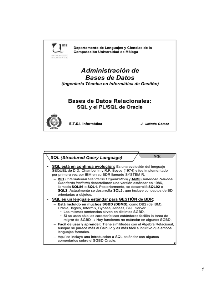 Bases de Datos Relacionales: SQL y Triggers para Oracle