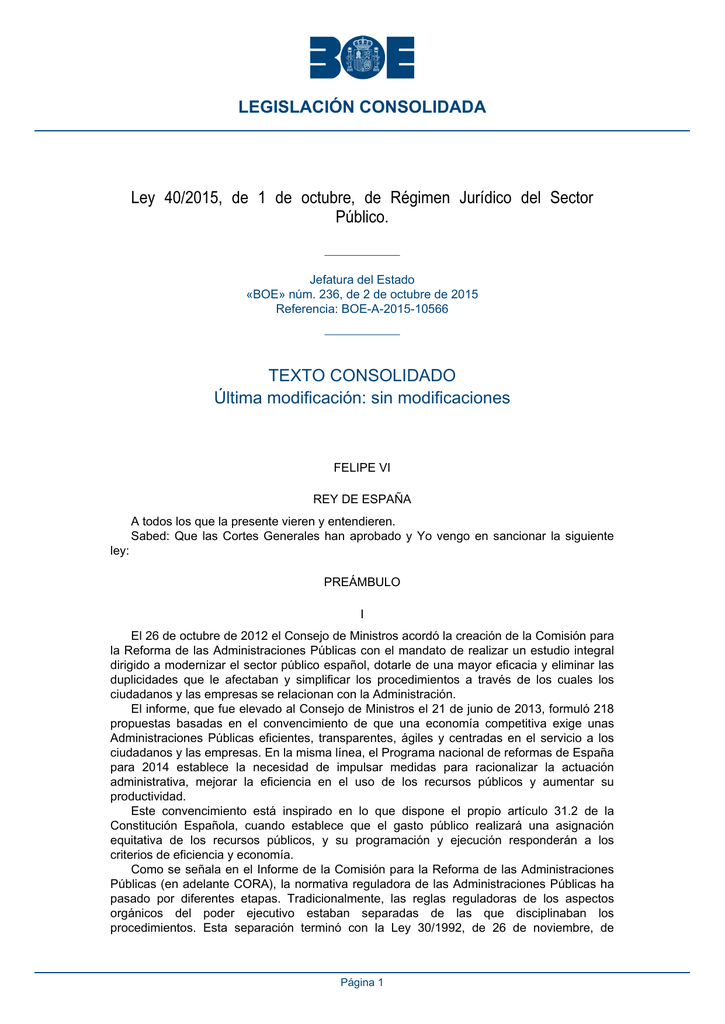 Ley 40/2015, de 1 de octubre, de Régimen Jurídico del Sector Público.