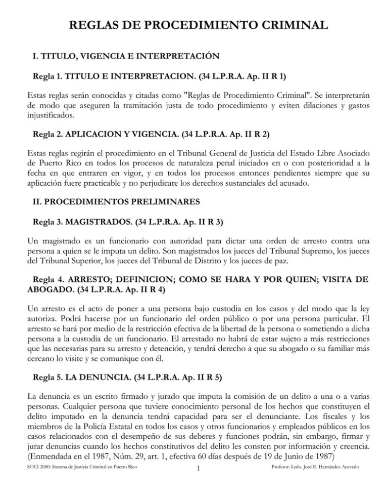 reglas de procedimiento criminal