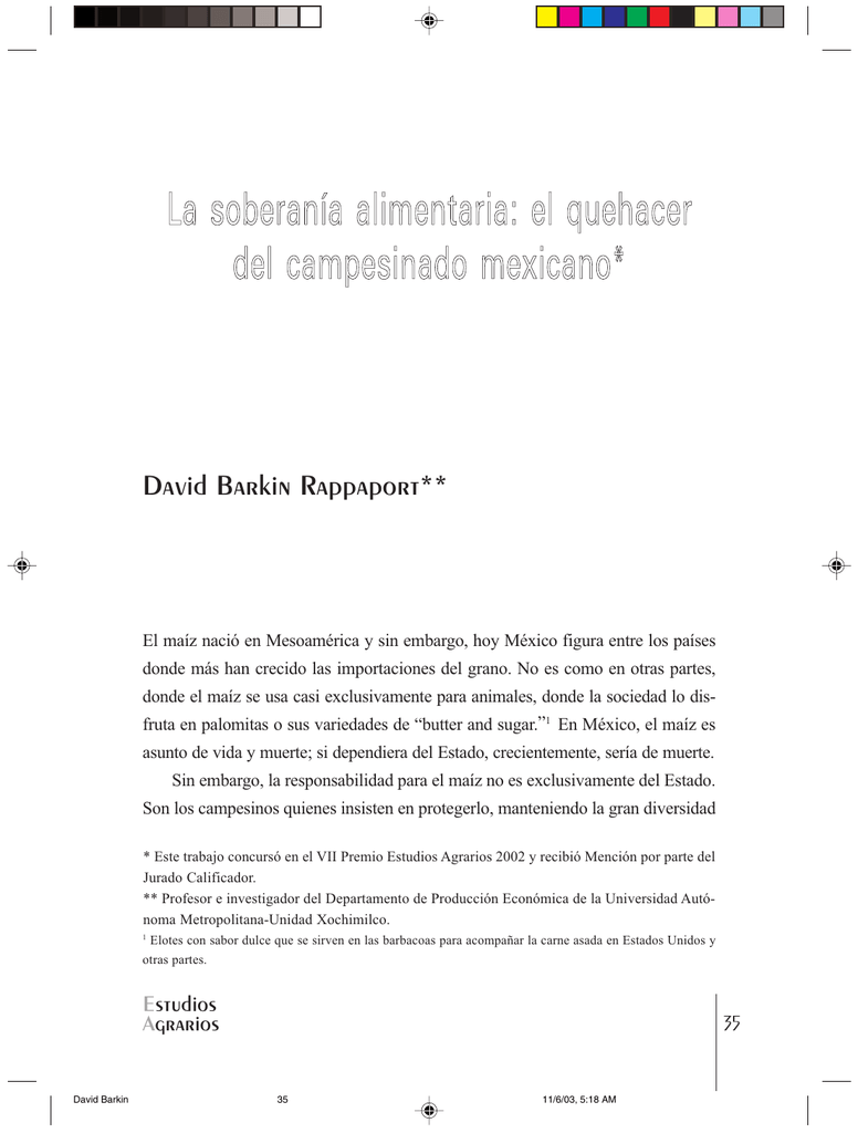 El quehacer del campesinado mexicano David Barkin Rappaport