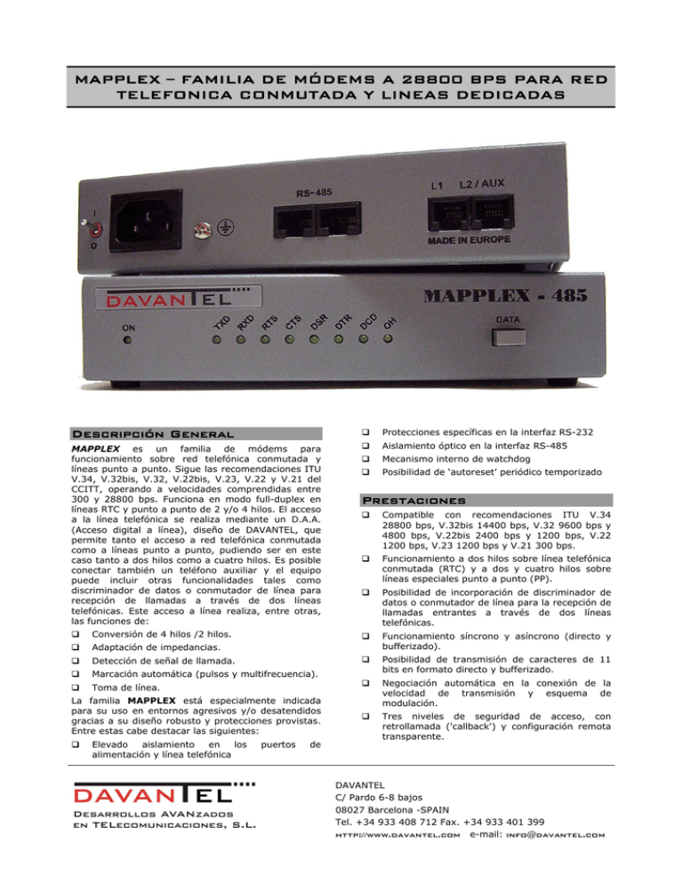MAPPLEX – FAMILIA DE MÓDEMS A 28800 BPS PARA RED
