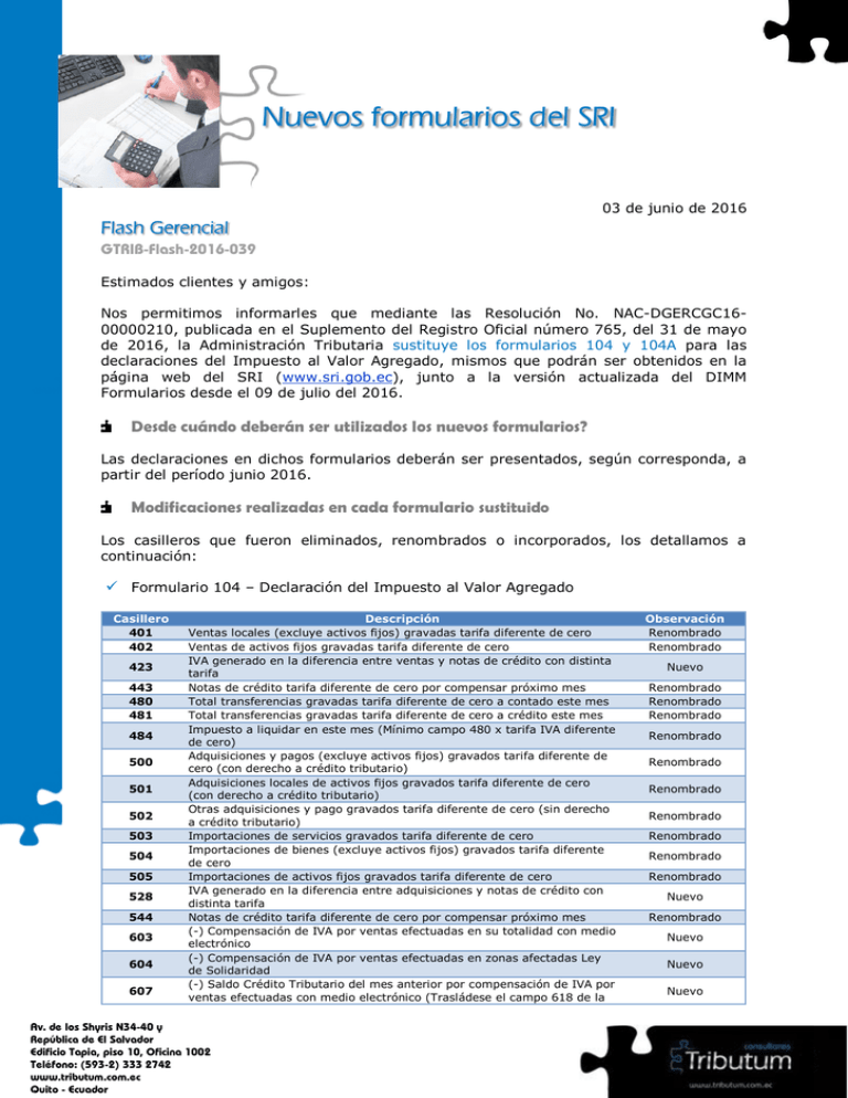 Nuevos formularios del SRI