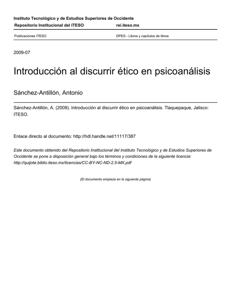 Introducción al discurrir ético en psicoanálisis - ReI