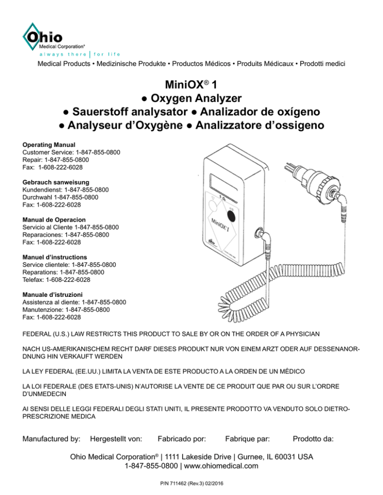 MiniOX® 1 Oxygen Analyzer Sauerstoff analysator Analizador de