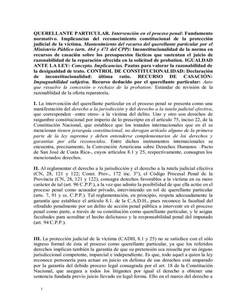 González Antonio D. QUERELLANTE PARTICULAR. Intervención