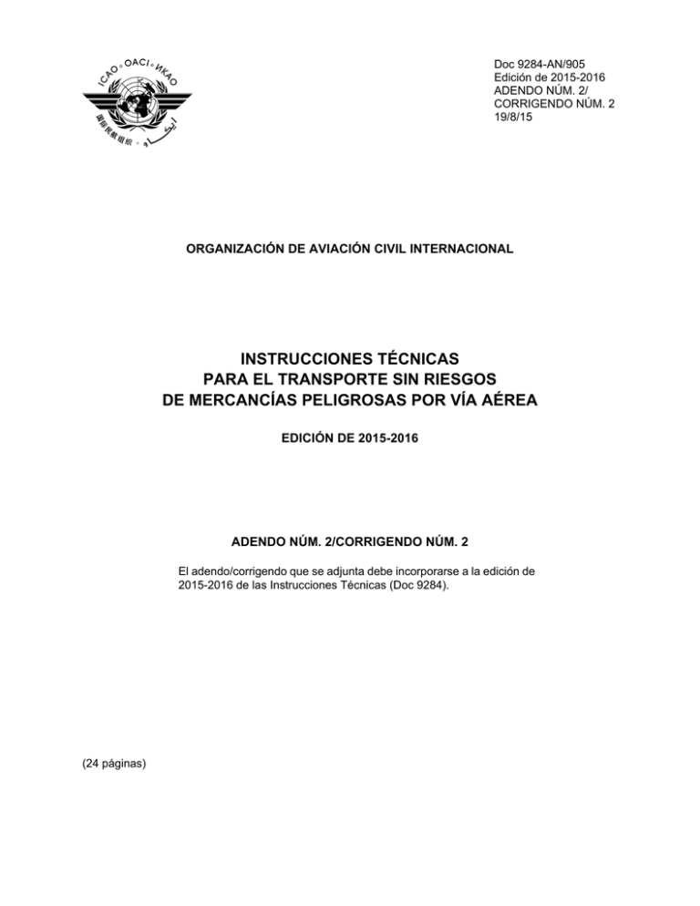 INSTRUCCIONES TÉCNICAS PARA EL TRANSPORTE SIN