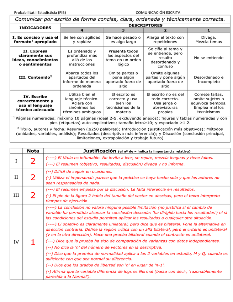 Comunicar por escrito de forma concisa, clara, ordenada y