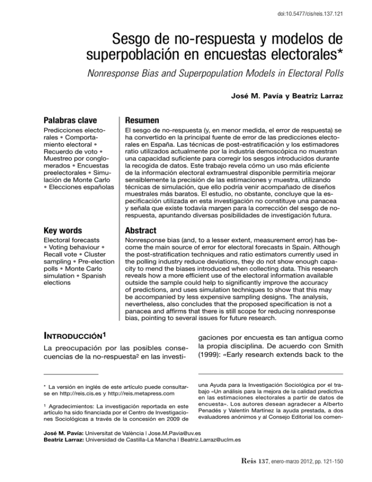 Sesgo de no-respuesta y modelos de - Reis Sesgo de no-respuesta y modelos de - Reis