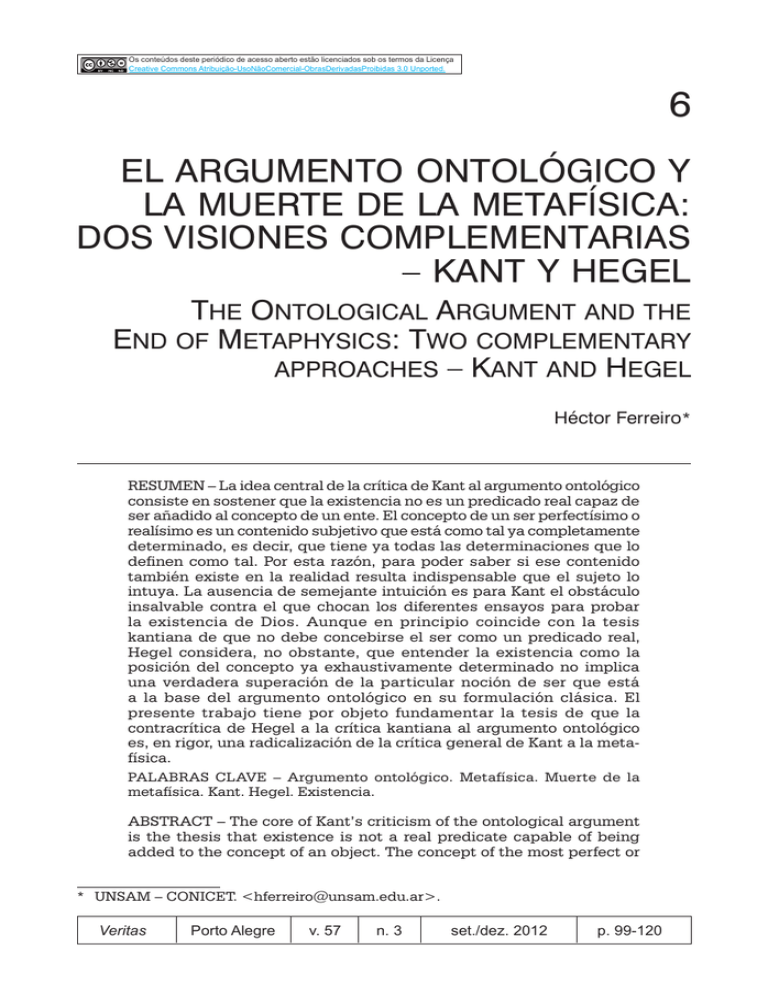 EL ARGUMENTO ONTOLÓGICO Y LA MUERTE DE LA
