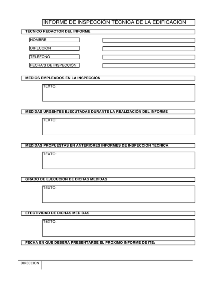INFORME DE INSPECCIÓN TÉCNICA DE LA EDIFICACIÓN