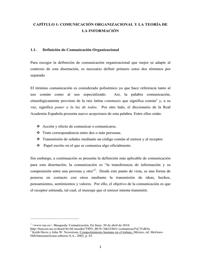 CAPÍTULO 1: COMUNICACIÓN ORGANIZACIONAL Y LA TEORÍA