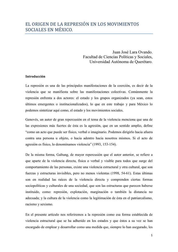 el origen de la represión en los movimientos sociales en
