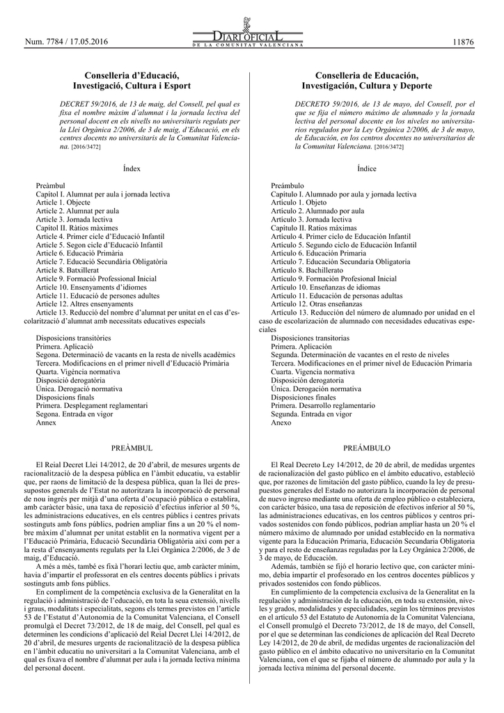 decret 59/2016 - Diari Oficial de la Generalitat Valenciana