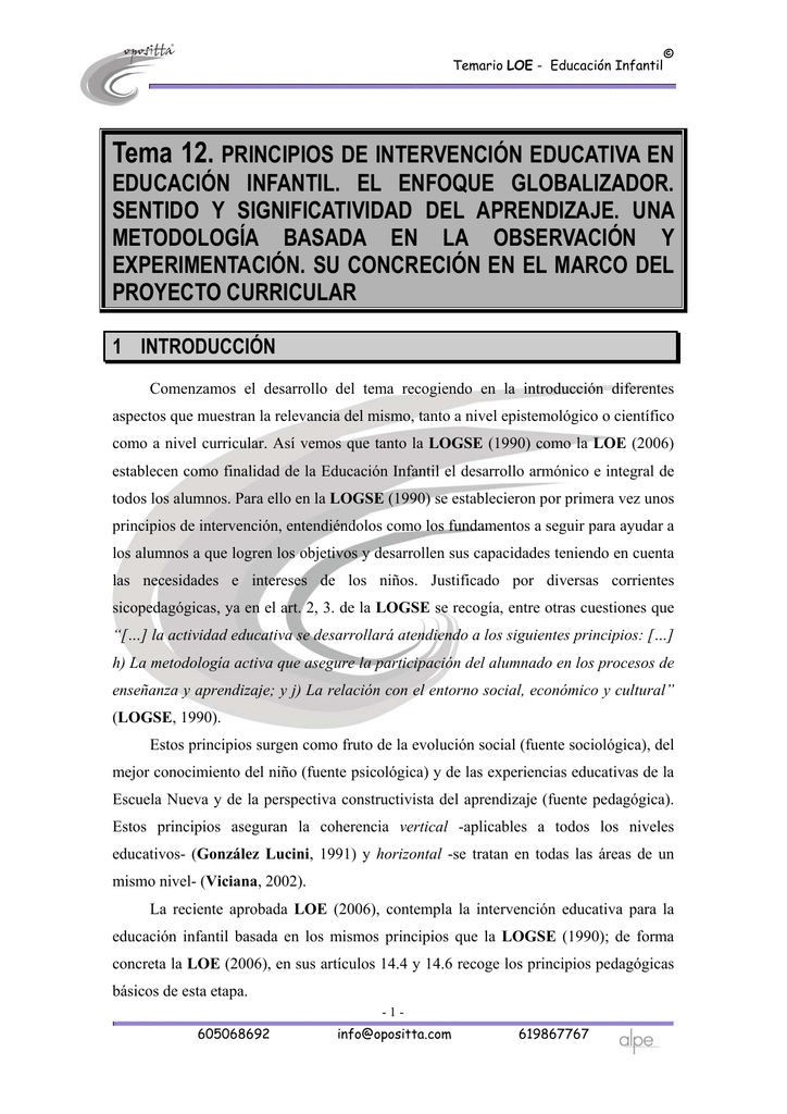 Tema 12. PRINCIPIOS DE INTERVENCIÓN EDUCATIVA EN
