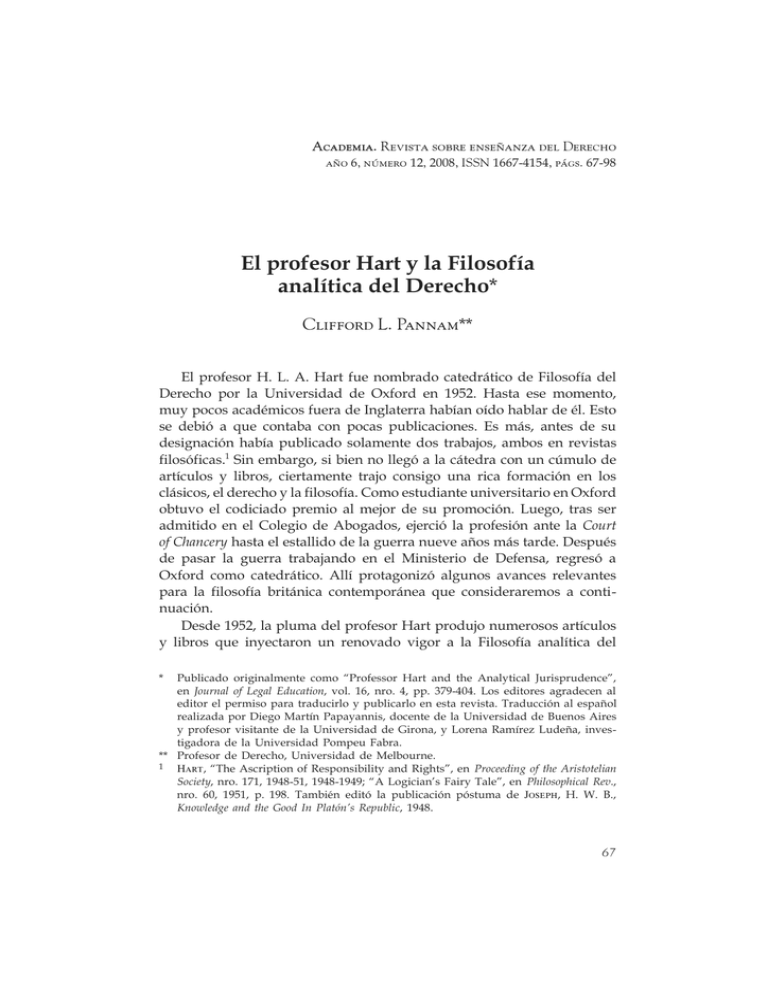El profesor Hart y la Filosofía analítica del Derecho