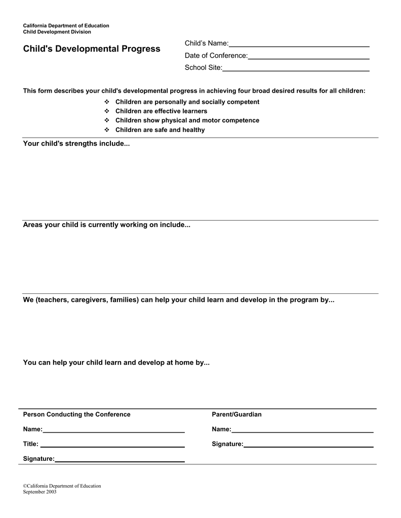 Child s Developmental Progress Child Development CA Dept Of