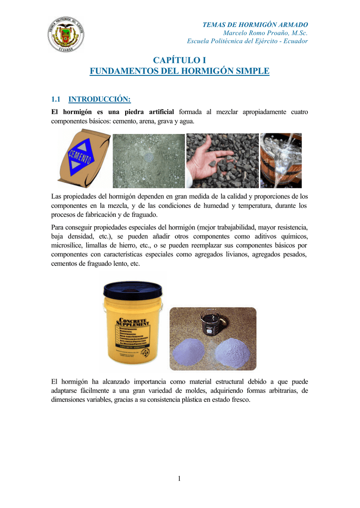 CAPÍTULO I FUNDAMENTOS DEL HORMIGÓN SIMPLE