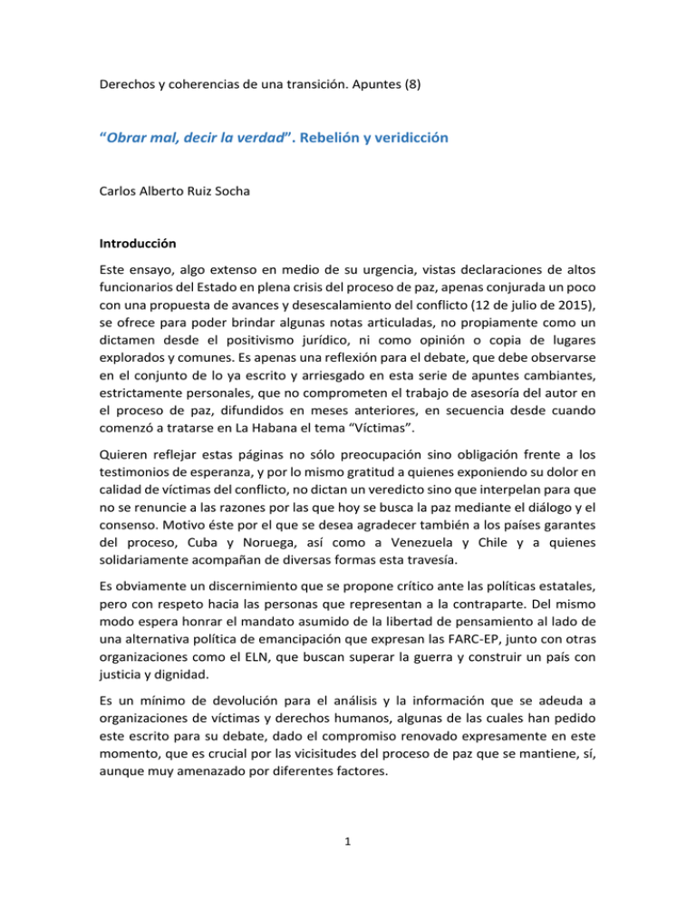 “Obrar mal, decir la verdad”. Rebelión y veridicción