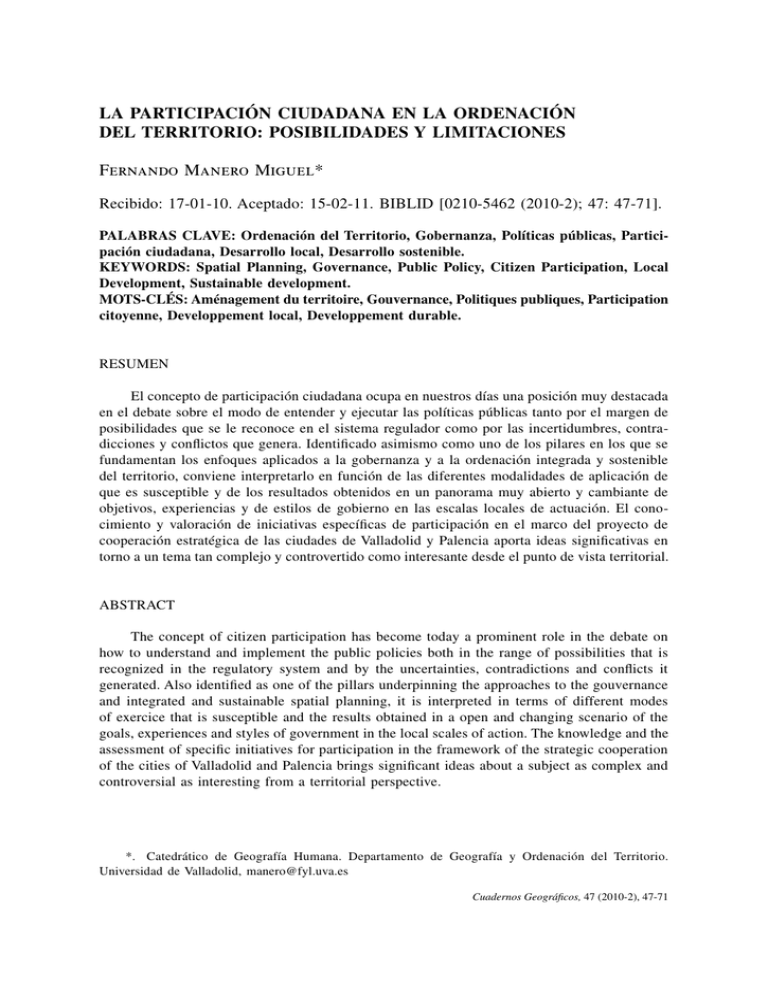 La participación ciudadana en la ordenación del territorio