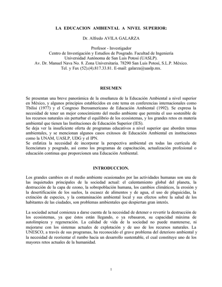 LA EDUCACION AMBIENTAL A NIVEL SUPERIOR