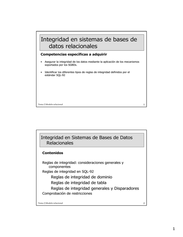Integridad en sistemas de bases de datos relacionales