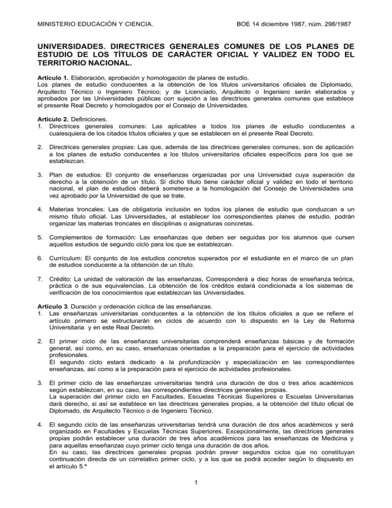 universidades. directrices generales comunes de los planes de