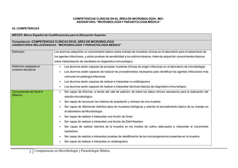 Competencias en Microbiología y Parasitología Médica