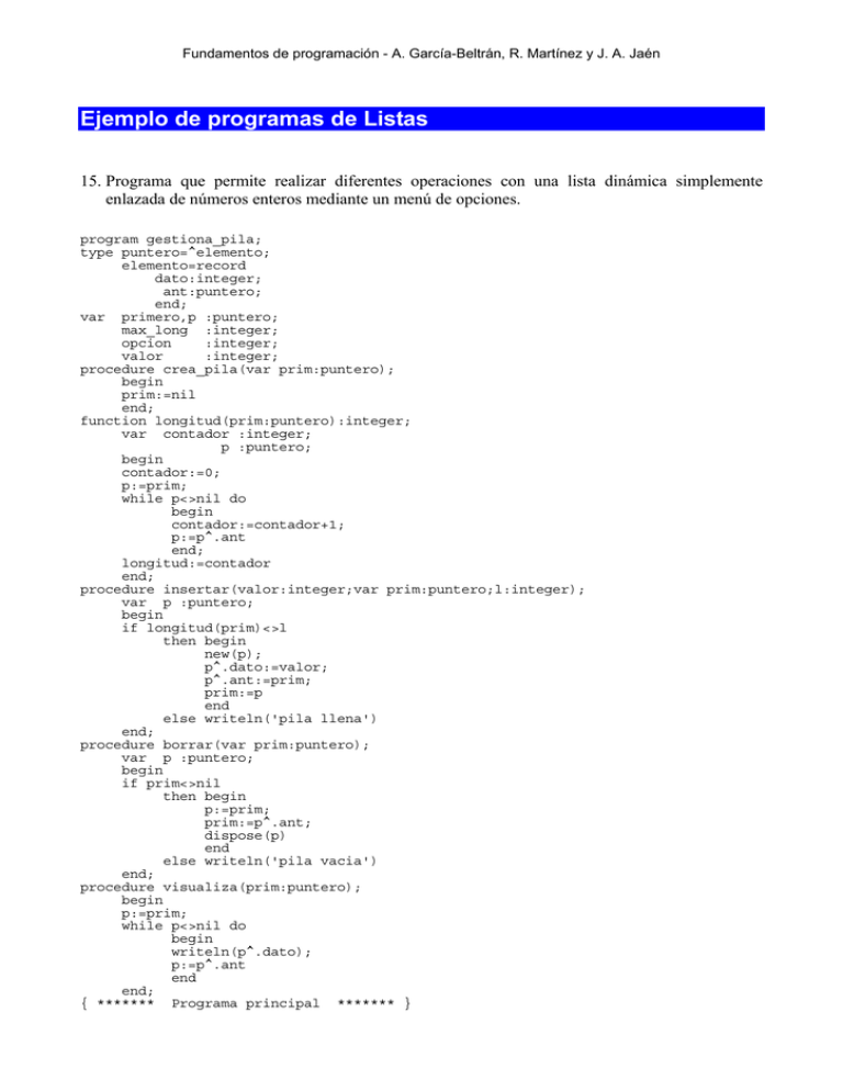 Ejemplo de programas de Listas