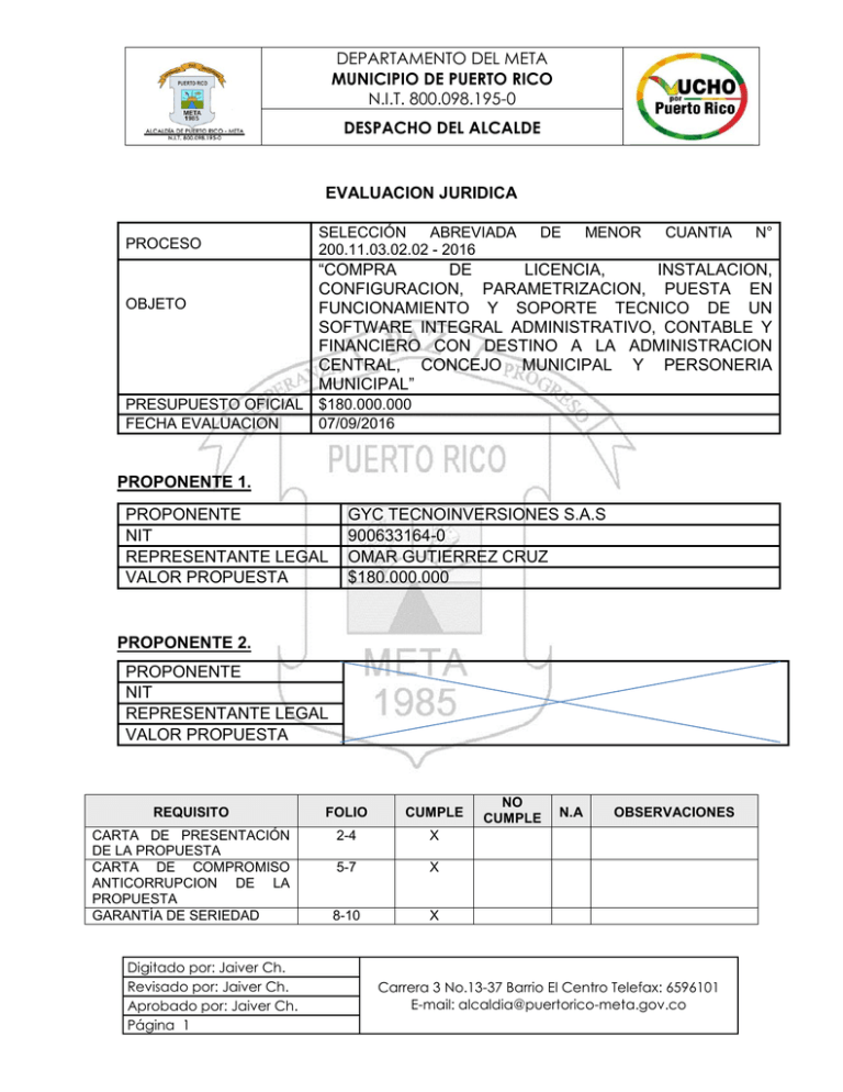 departamento del meta municipio de puerto rico nit 800.098.195