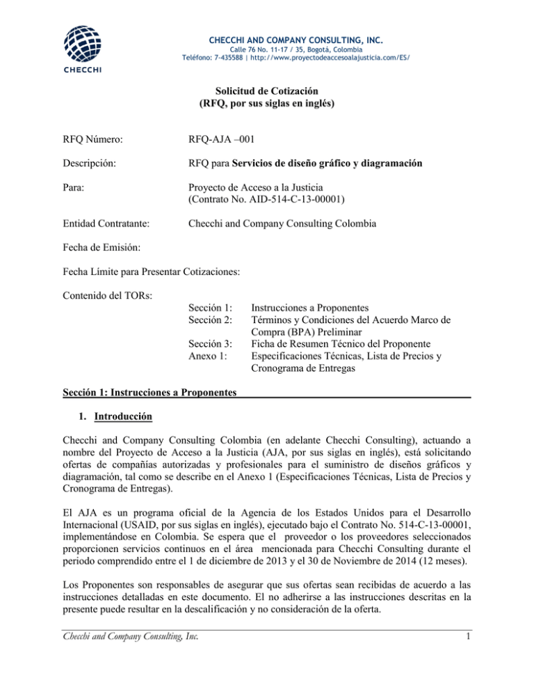 Checchi and Company Consulting, Inc. 1 Solicitud de Cotización