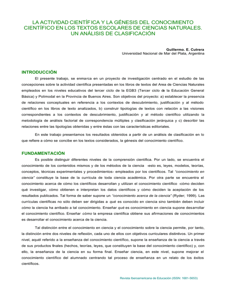 LA ACTIVIDAD CIENTÍFICA Y LA GÉNESIS DEL CONOCIMIENTO
