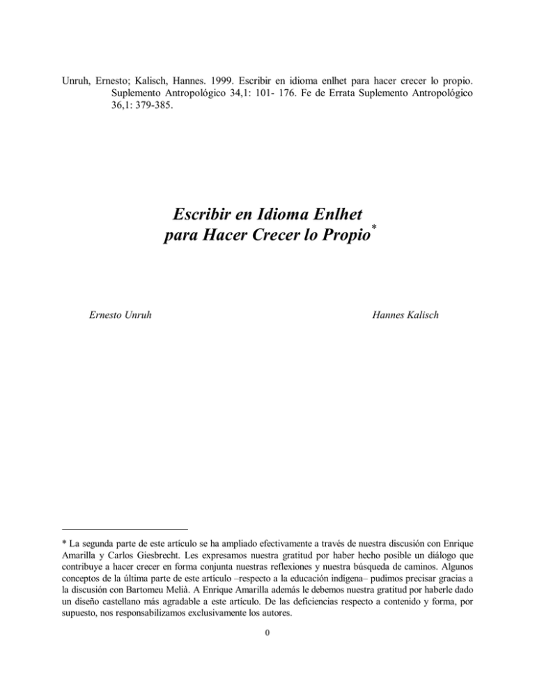 Escribir en Idioma Enlhet para Hacer Crecer lo Propio