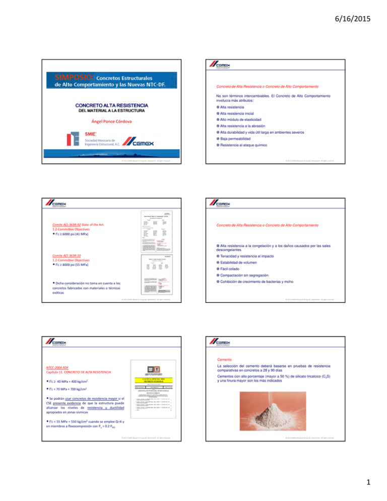 Concreto de Ultra Alta Resistencia del Material a la estructura
