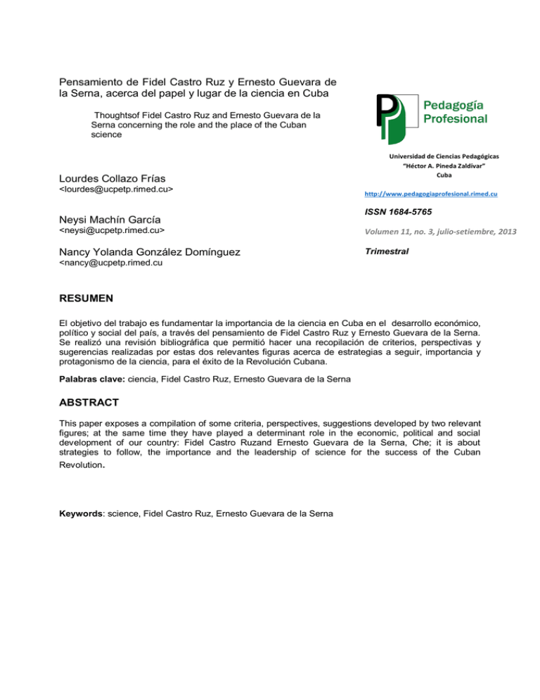 Pensamiento de Fidel Castro Ruz y Ernesto Guevara de la Serna