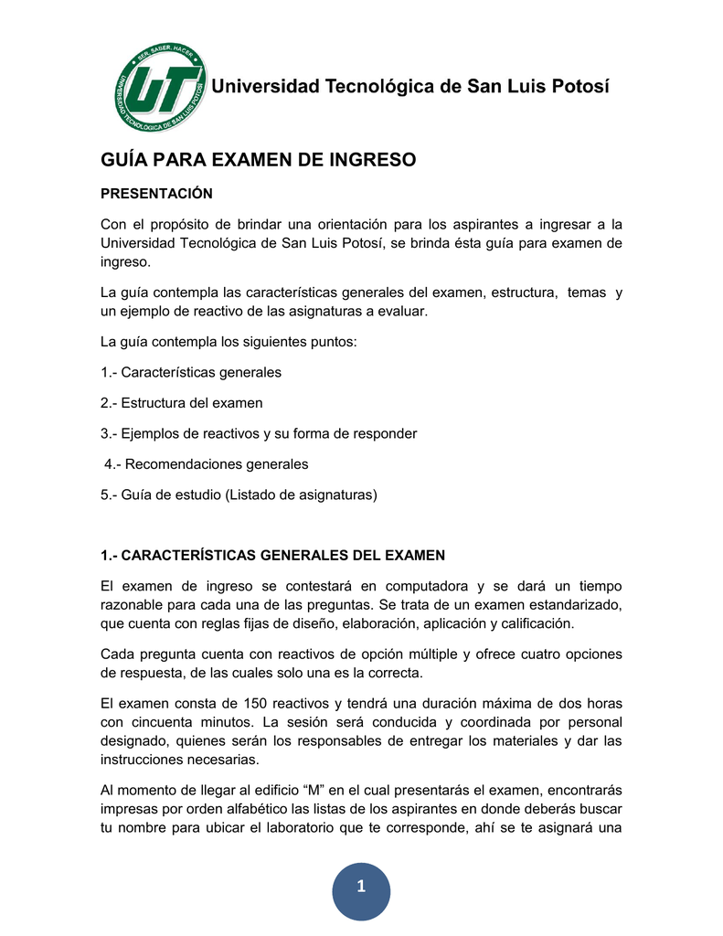 Guía de Estudio para el Examen de Ingreso
