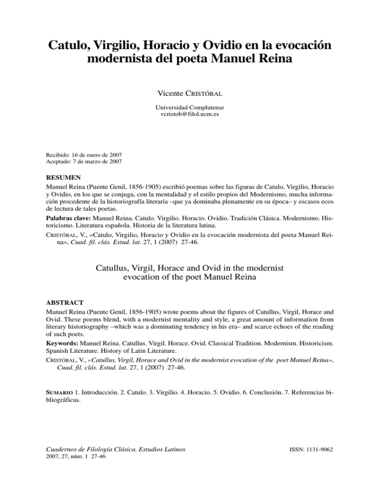 Catulo, Virgilio, Horacio y Ovidio en la evocación modernista del