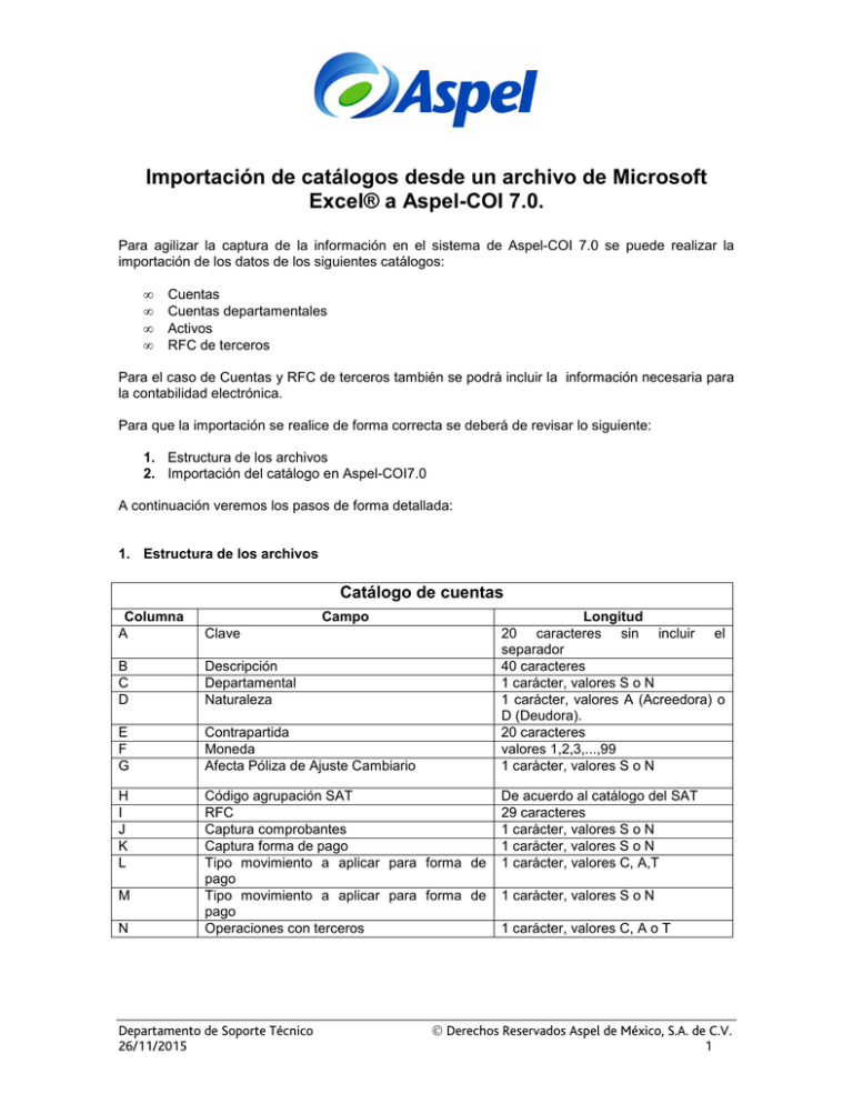 Importacion de catalogos desde un archivo de excel