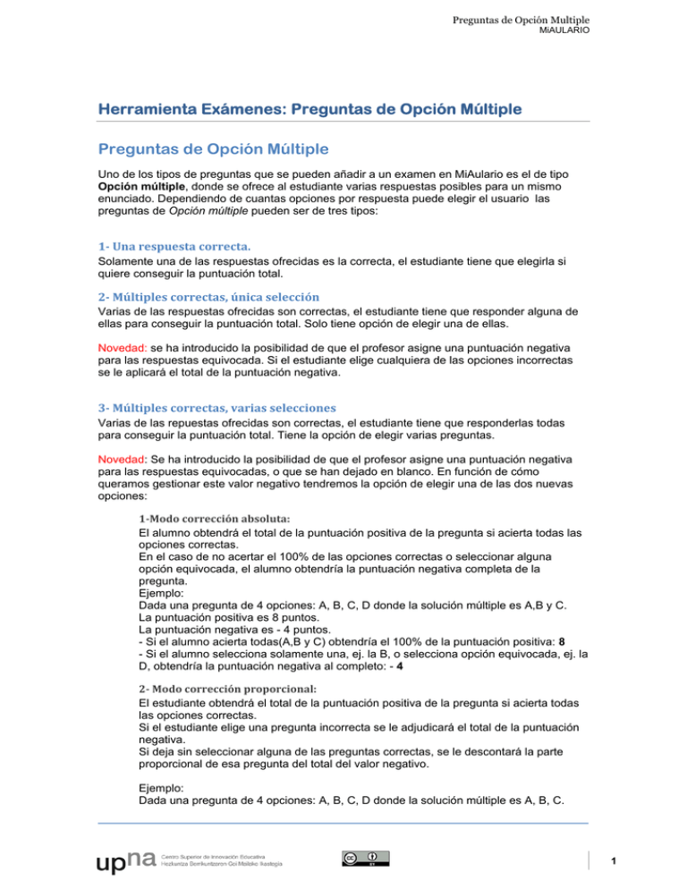 Herramienta Exámenes: Preguntas de Opción Múltiple