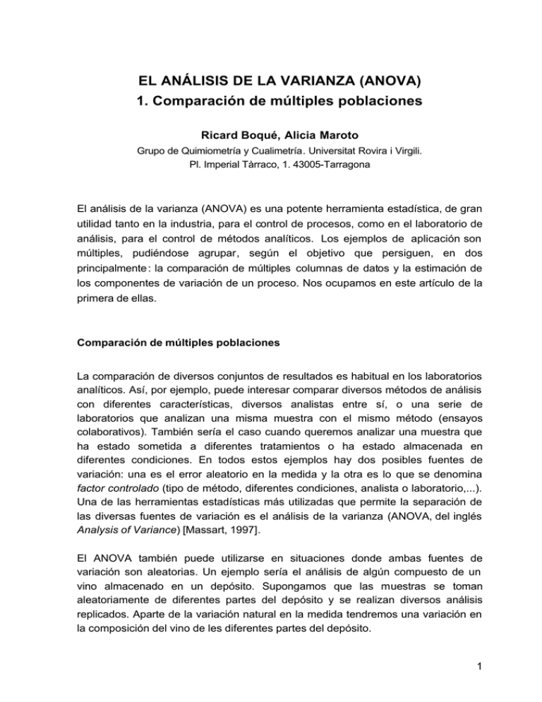 EL ANÁLISIS DE LA VARIANZA (ANOVA)