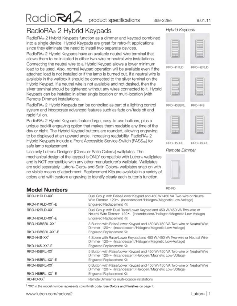 RadioRA® 2 Hybrid Keypads