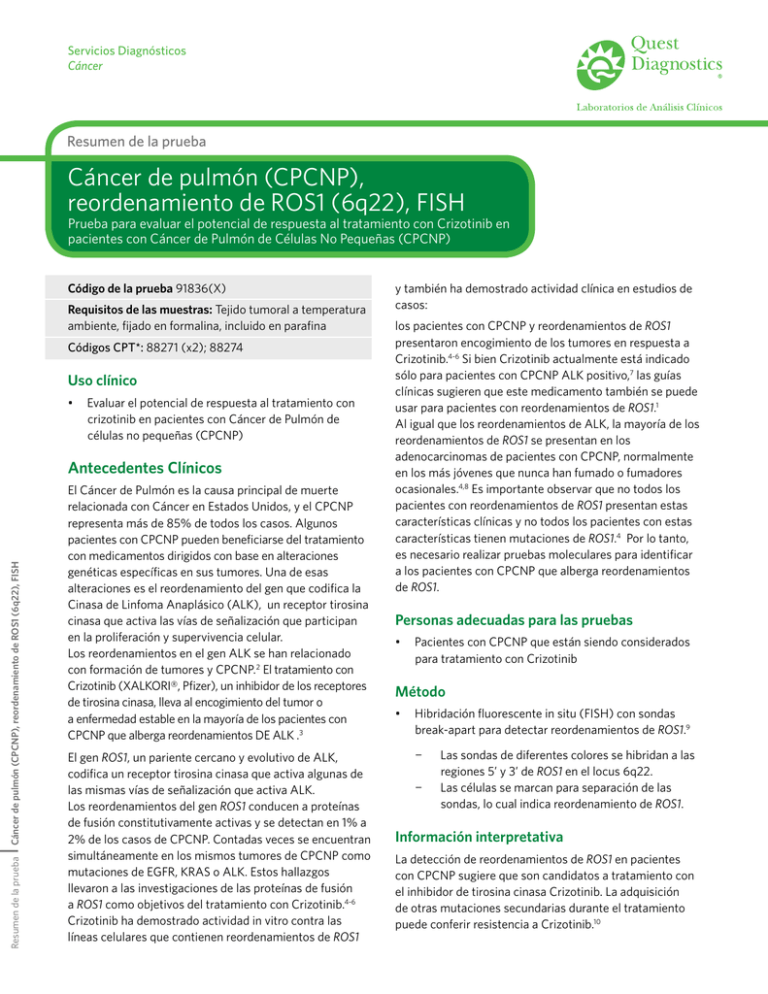 Cáncer de pulmón (CPCNP), reordenamiento