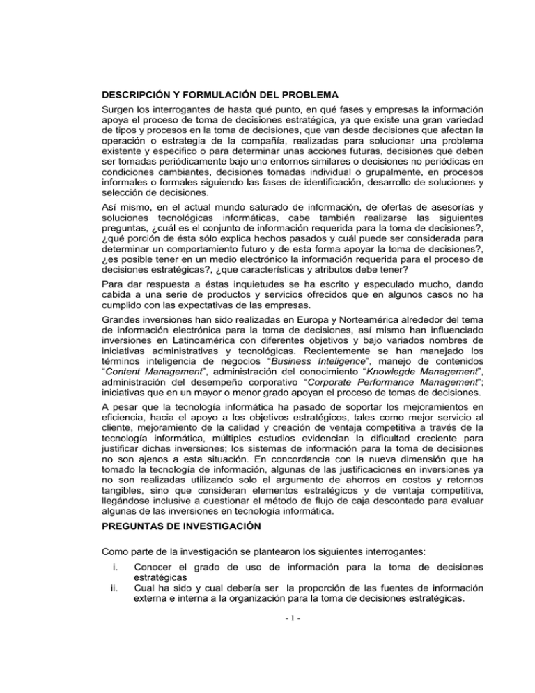 DESCRIPCIÓN Y FORMULACIÓN DEL PROBLEMA Surgen los