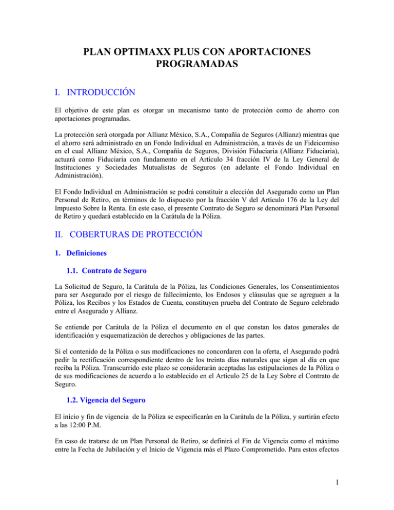 PLAN OPTIMAXX PLUS CON APORTACIONES PROGRAMADAS