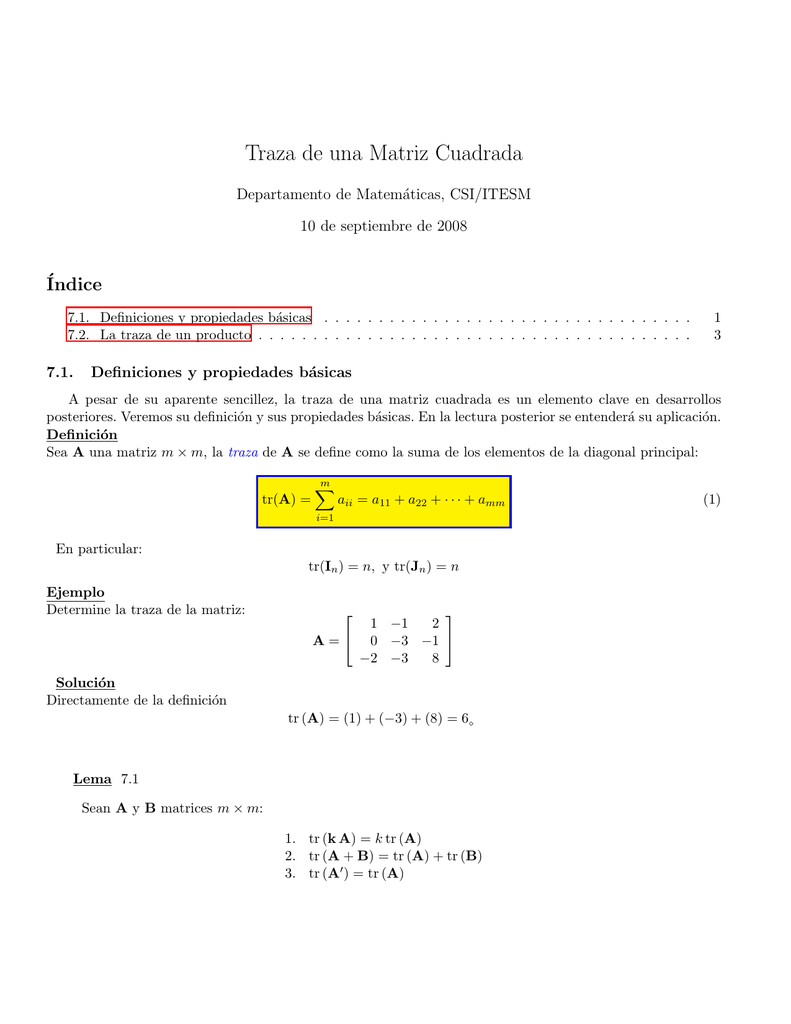 Traza de una Matriz Cuadrada