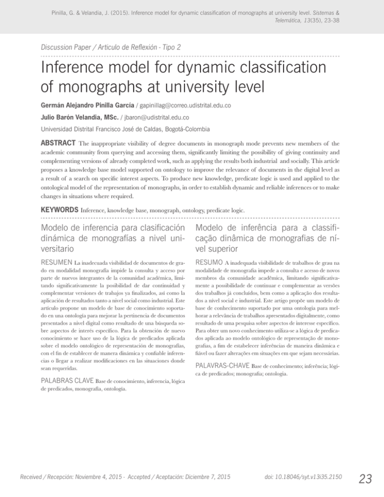 Inference model for dynamic classification of monographs at