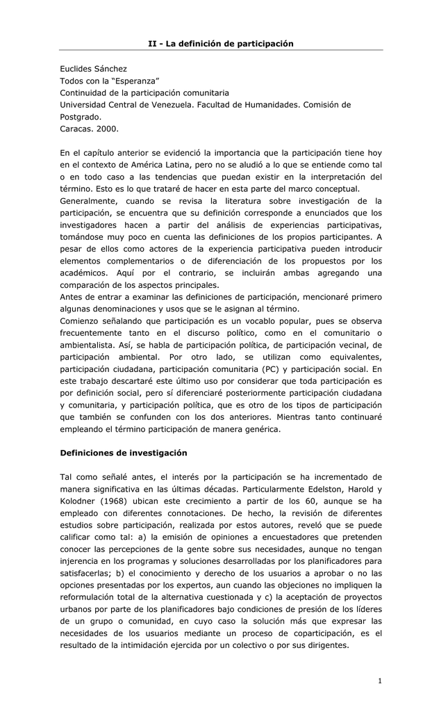 La definición de participación