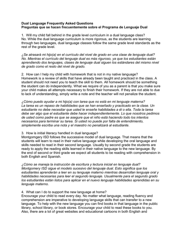 Dual Language Frequently Asked Questions