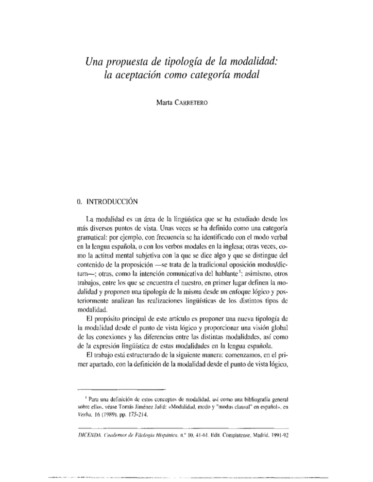 Una propuesta de tipología de la modalidad