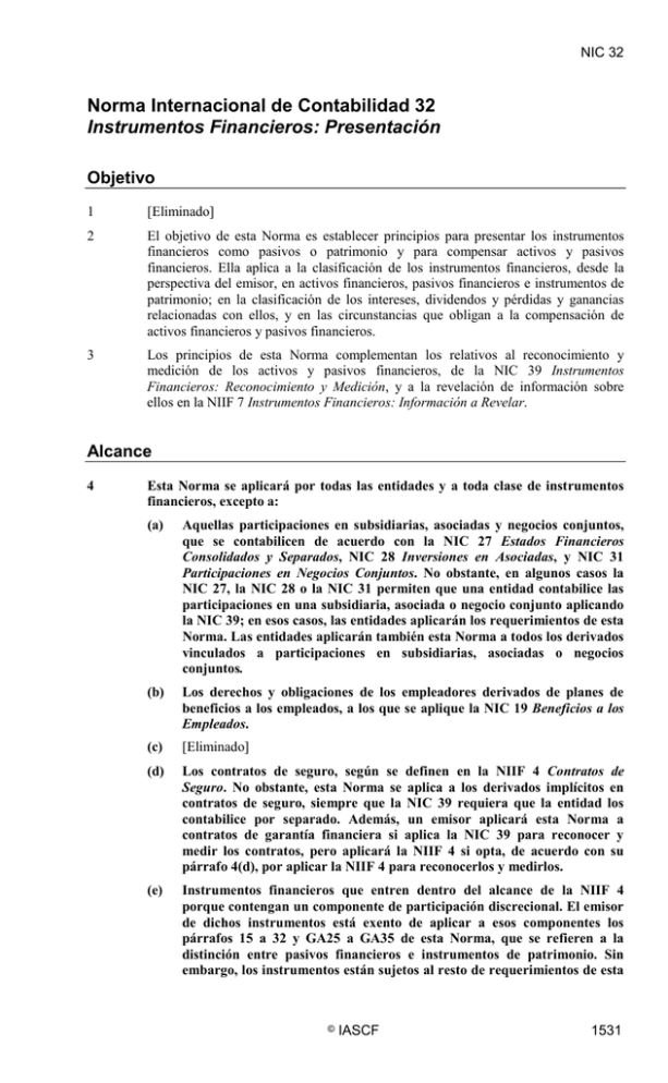 NIC N°32. Instrumentos Financieros